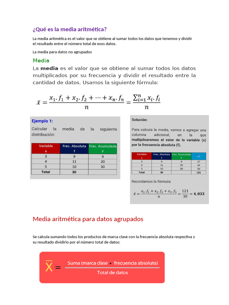 Media Aritmética: Definición y Cálculo | PDF