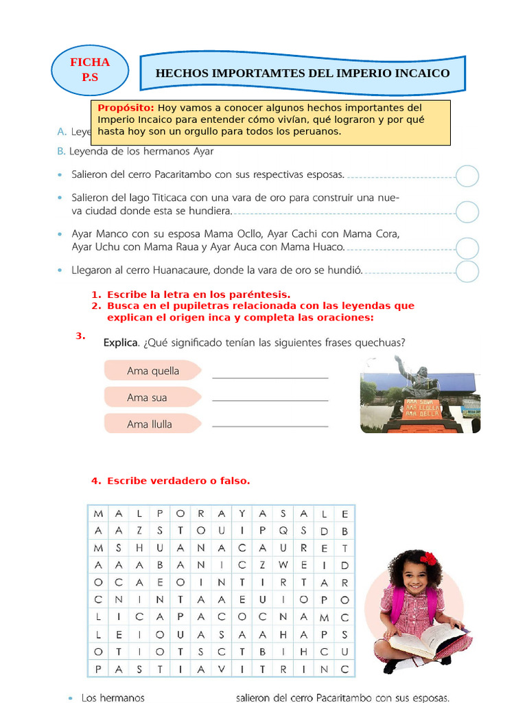 Ficha PS 14 Imperio Incaico 933623393 Prof Yessenia | PDF | Imperio Inca | Andes