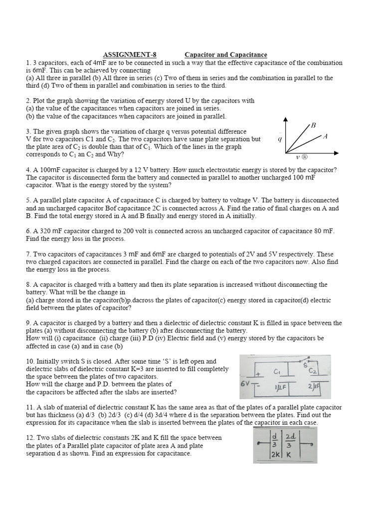 Capacitor and Capacitance - Assignment - 8 | PDF | Capacitor | Capacitance