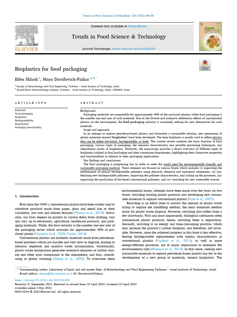 [3] 2022_Bioplastics for Food Packaging | PDF | Biodegradation | Plastic