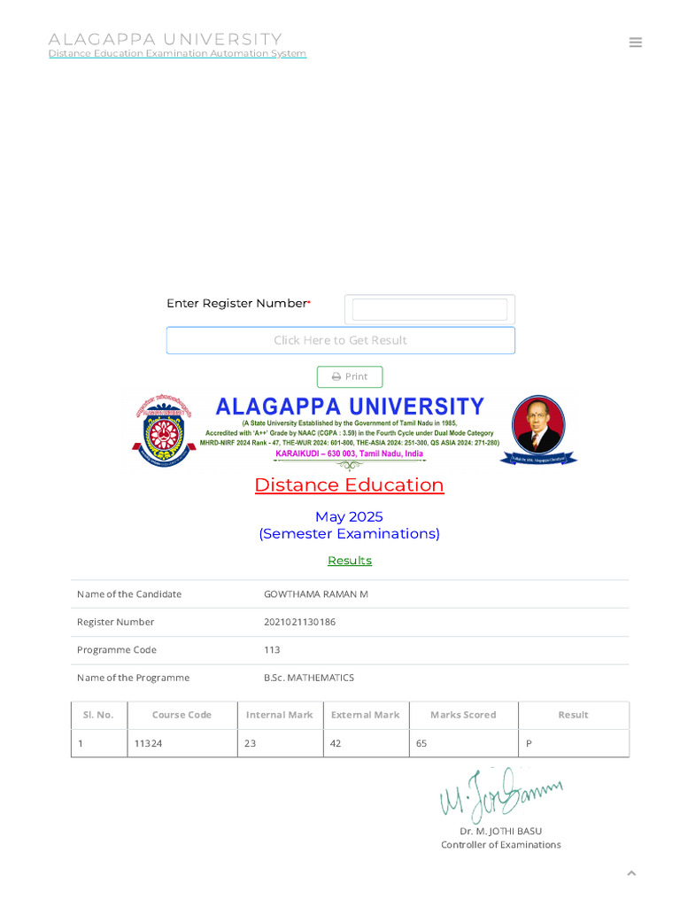 Alagappa University - Distance Education Examination Automation System ...