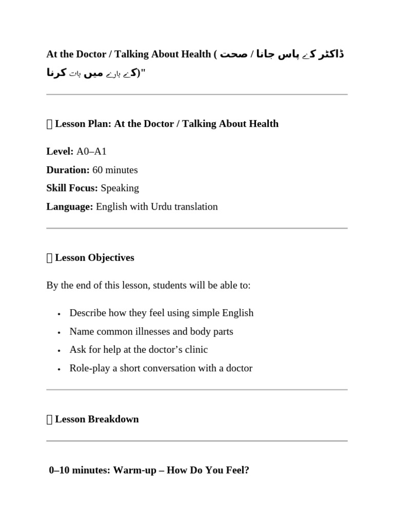 Doctor-Patient Dialogue in Urdu | PDF