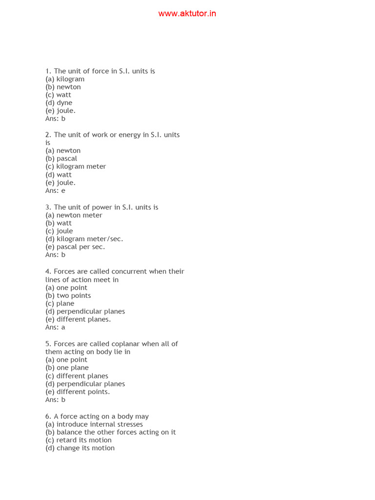 Engineering Mechanics MCQ | PDF | Friction | Force