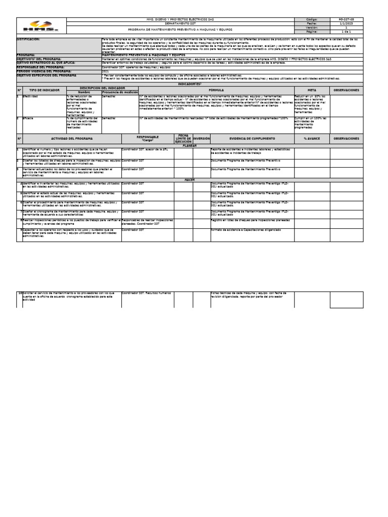 PG-SST-05 Programa de mantenimiento preventivo | PDF | Business | Ingeniería de confiabilidad