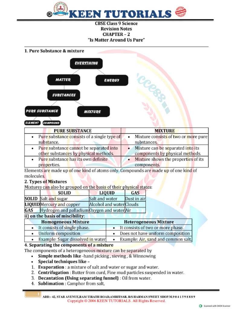 Class - IX Science Notes - CH-2 - IS MATTER | PDF