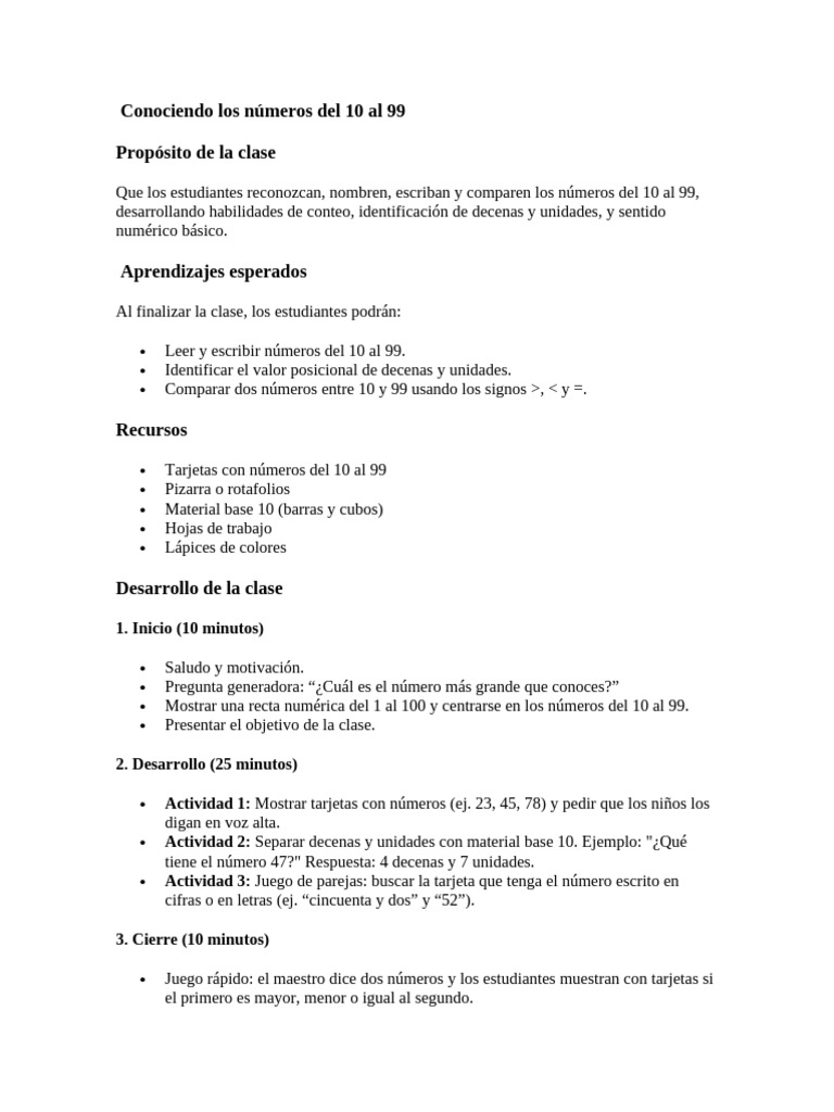 Números del 10 al 99: Aprendizaje Básico | PDF