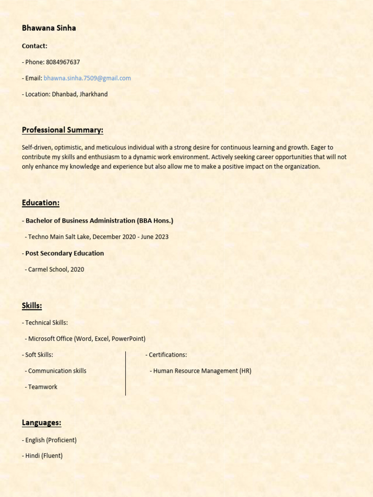 Bhawana Sinha CV | PDF