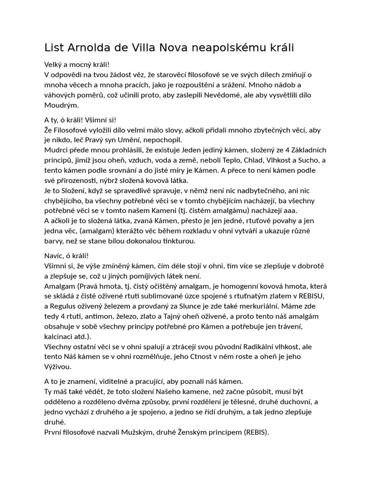 List Arnolda de Villa Nova Neapolskému Králi | PDF