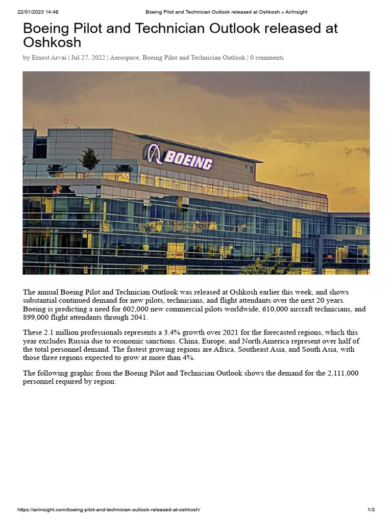 Boeing Pilot and Technician Outlook Released at Oshkosh AirInsight ...