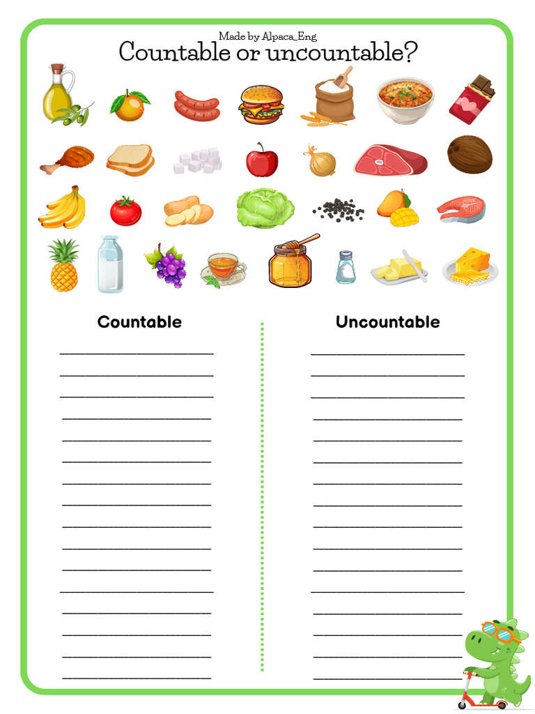 Countable and Uncountable Nouns Worksheet | PDF | Infinity ...