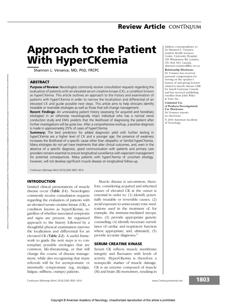 Evaluating Isolated HyperCKemia in Patients | PDF | Muscular Dystrophy ...