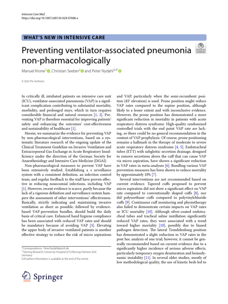 What Is New in ICU-Preventing VAP Non Pharmacologically | PDF ...