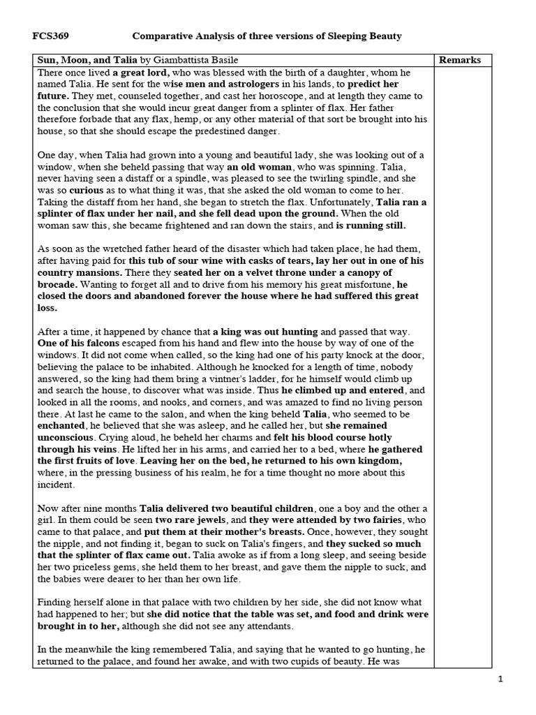 FCS369 Comparative Analysis of Three Versions of Sleeping Beauty ...