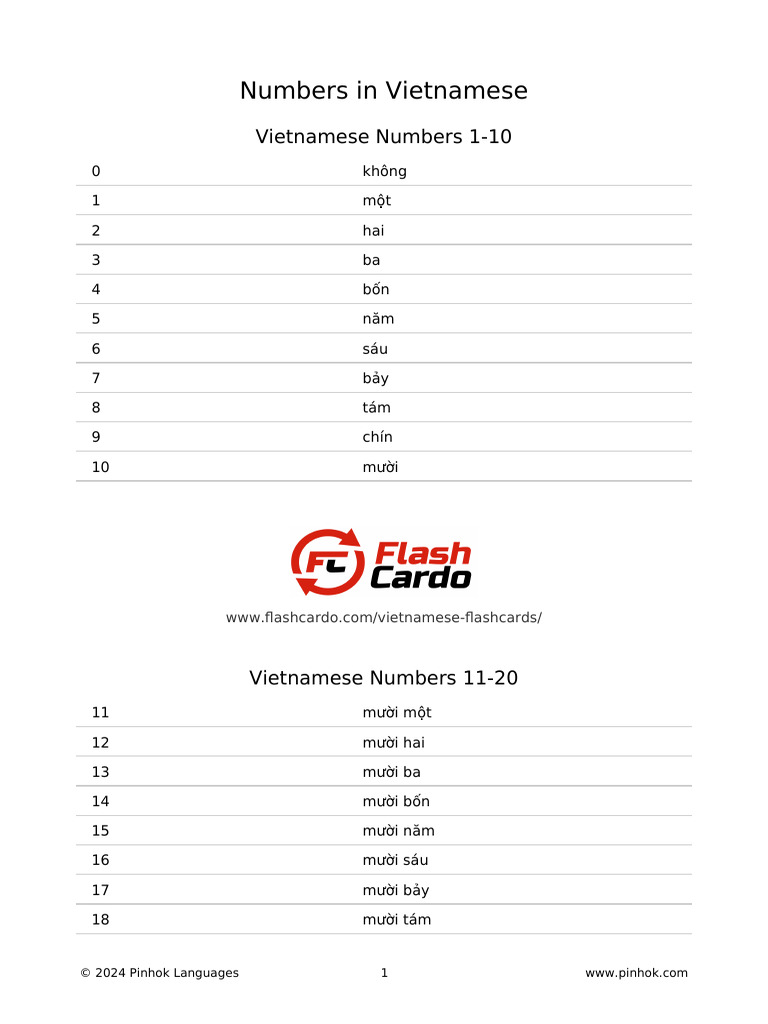 Numbers in Vietnamese | PDF