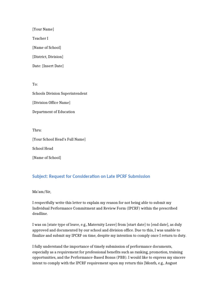 Late IPCRF Submission Request Letter | PDF