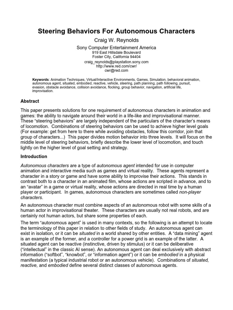 Steering Behaviors For Autonomous Characters: Craig W. Reynolds | PDF ...