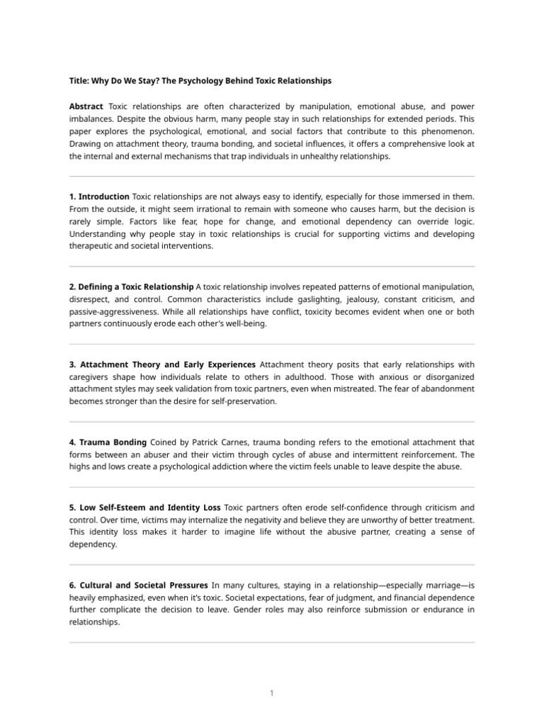 Understanding Toxic Relationship Psychology | PDF | Psychological Abuse ...