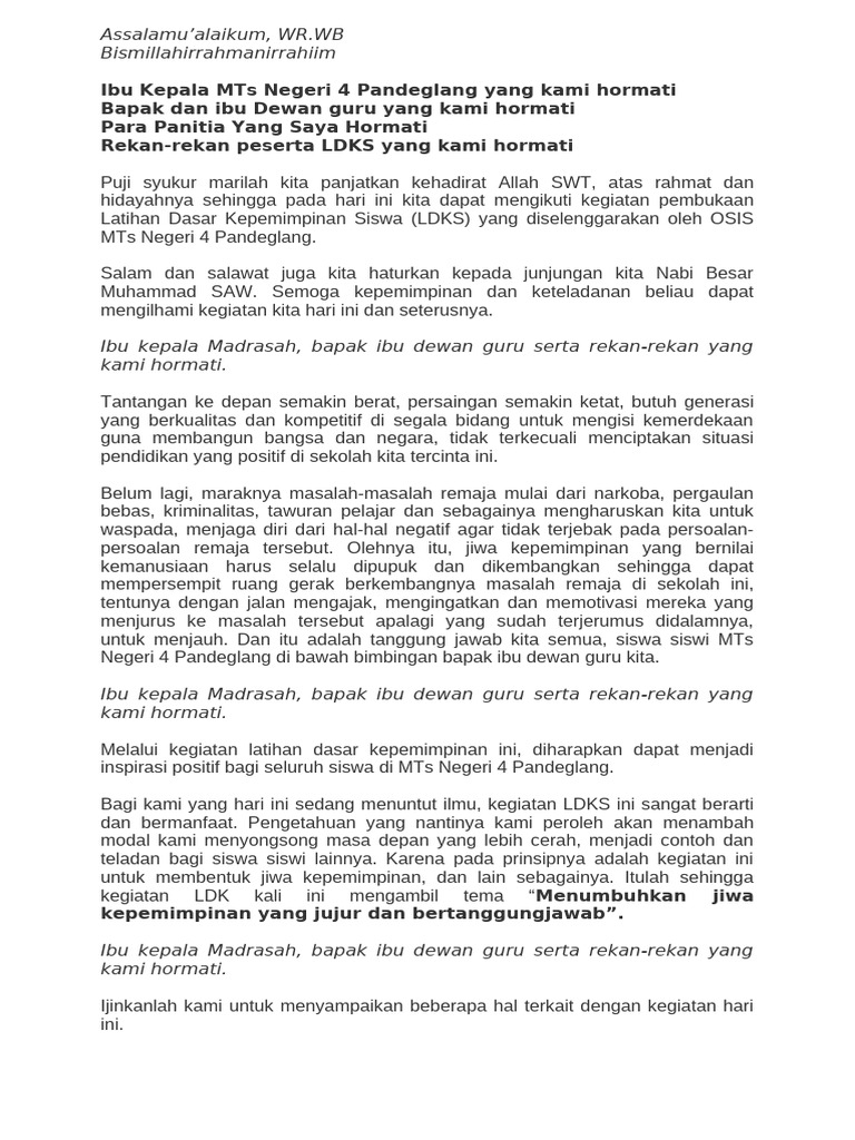 Pembukaan LDKS MTs Negeri 4 Pandeglang | PDF