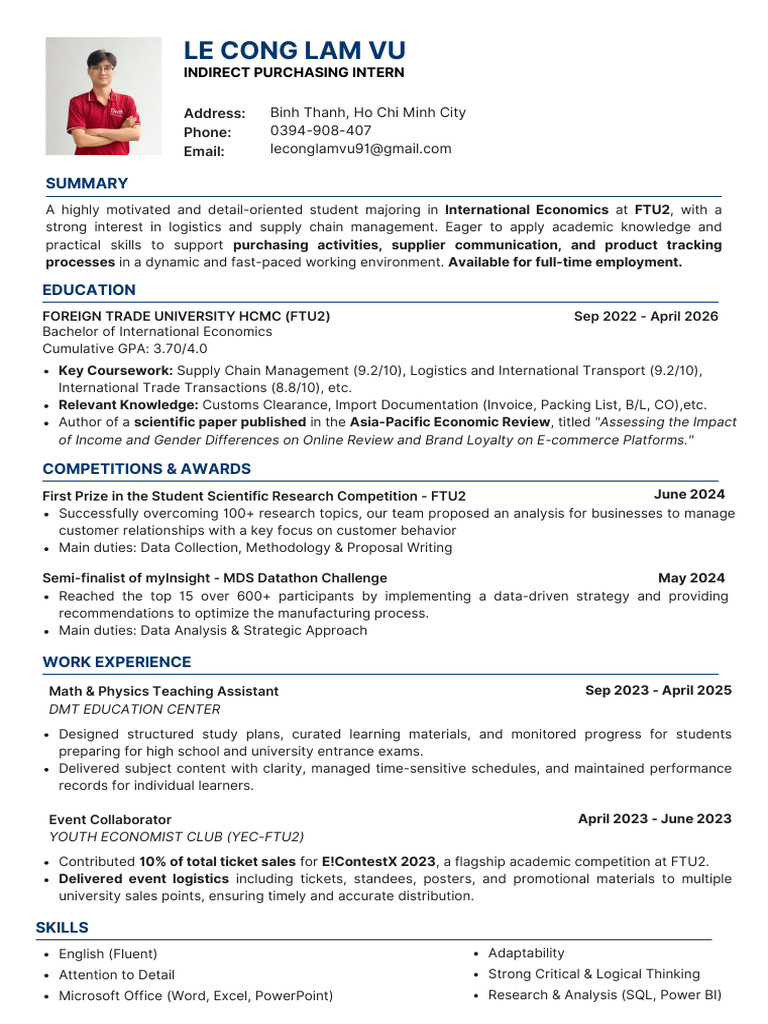 International Economics Student Profile | PDF | Supply Chain Management ...