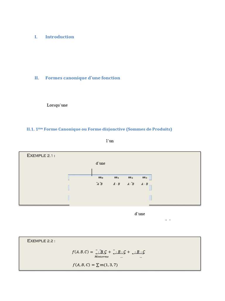 Forme Canonique Disjonctive des Fonctions | PDF | Algèbre de Boole ...