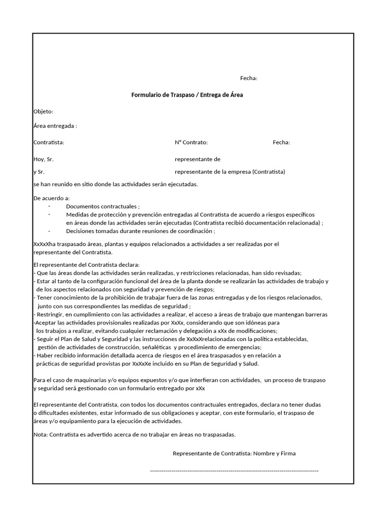 Formulario - Traspaso - Entrega - de - Área | PDF