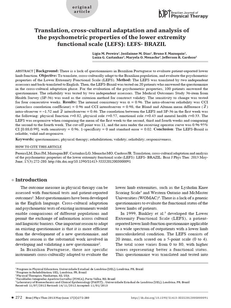 Translation, Cross-Cultural Adaptation and Analysis of The Psychometric ...