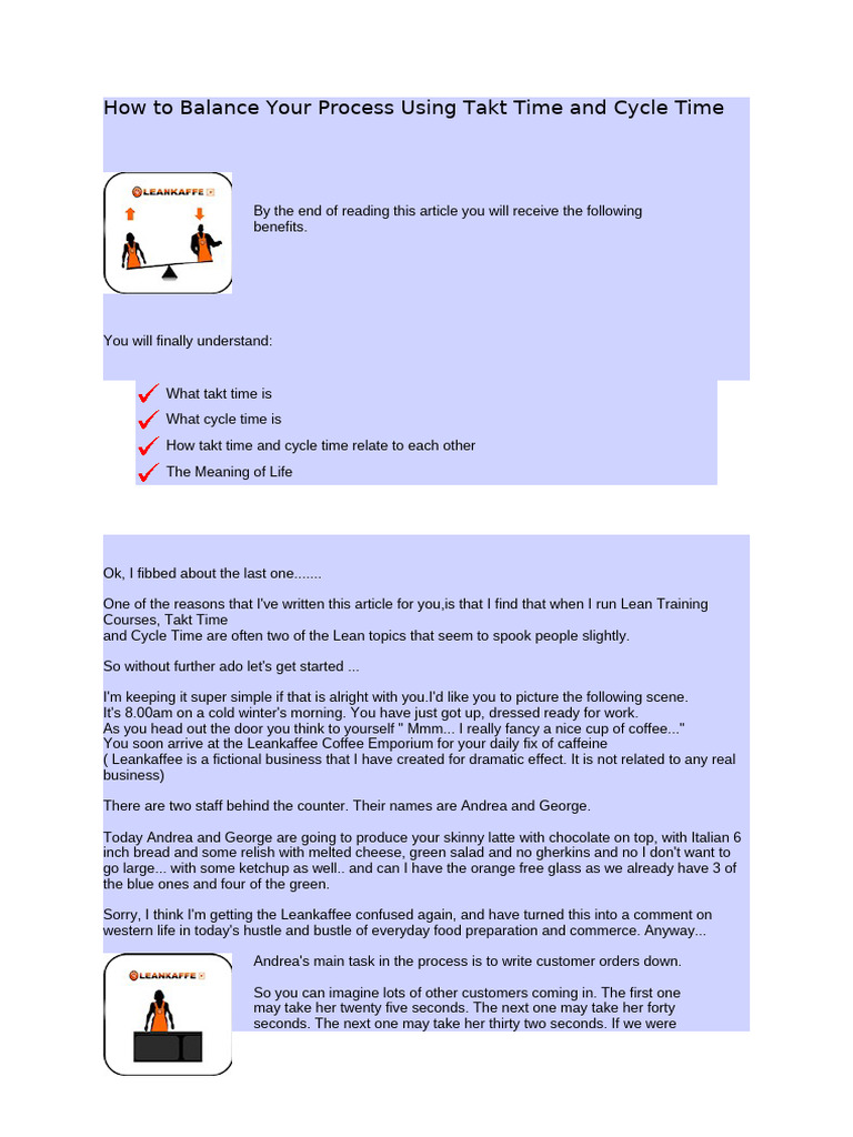 Balancing Takt and Cycle Time | PDF