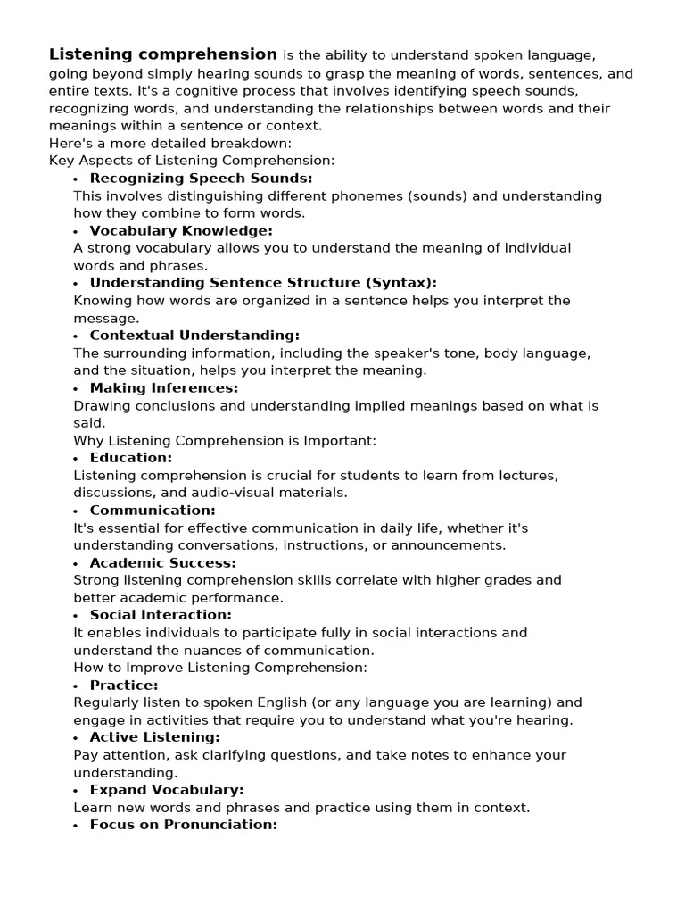 Enhancing Listening Comprehension Skills | PDF