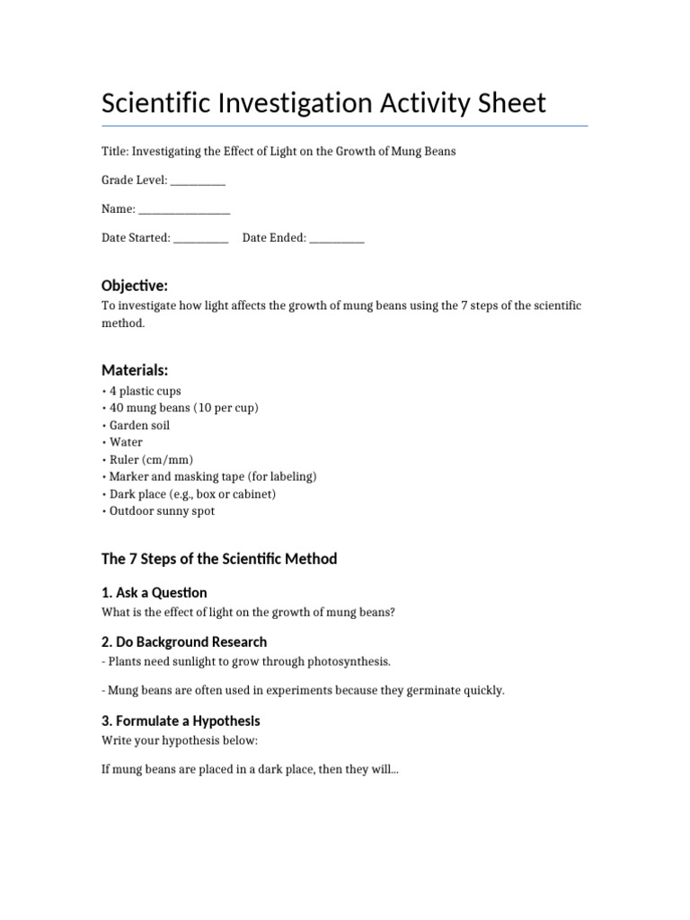 Mung Bean Growth Light Experiment | PDF | Experiment | Scientific Method