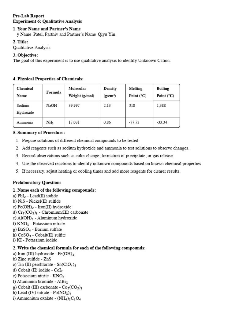 6 CH-151 Pre-Lab Report | PDF