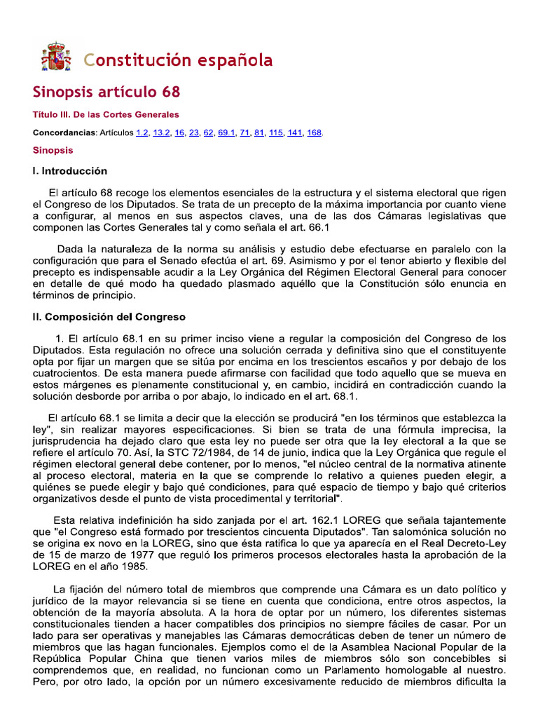 Artículo 68 de la Constitución Española | PDF
