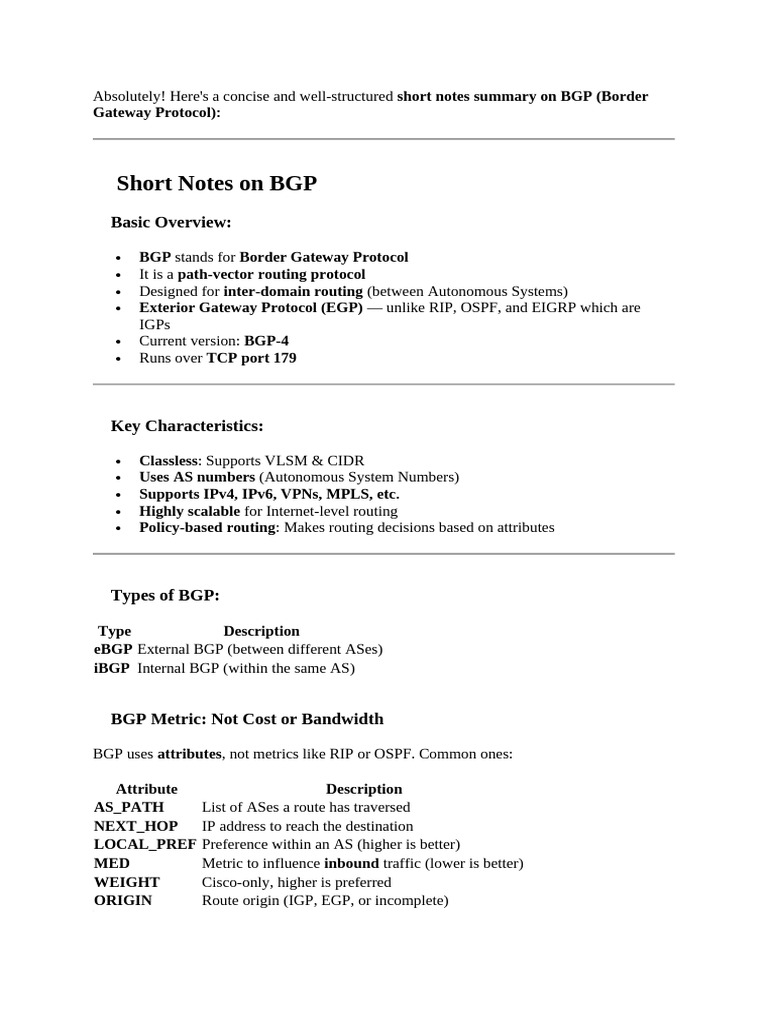BGP Overview and Key Characteristics | PDF