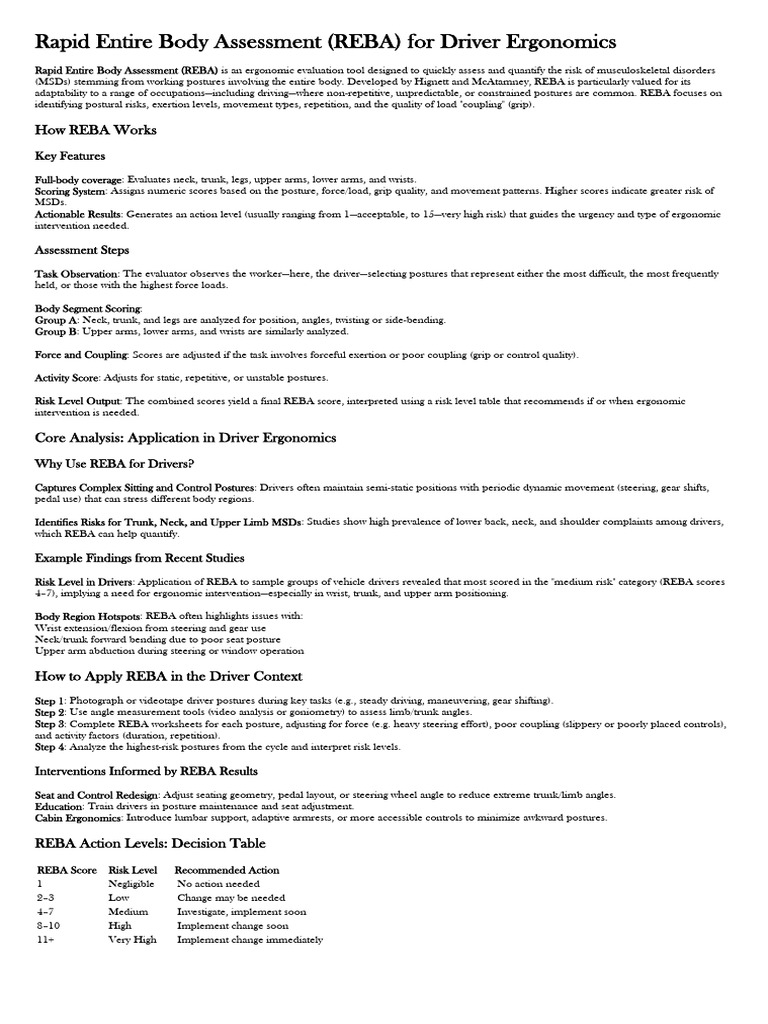 REBA for Driver Ergonomics Assessment | PDF