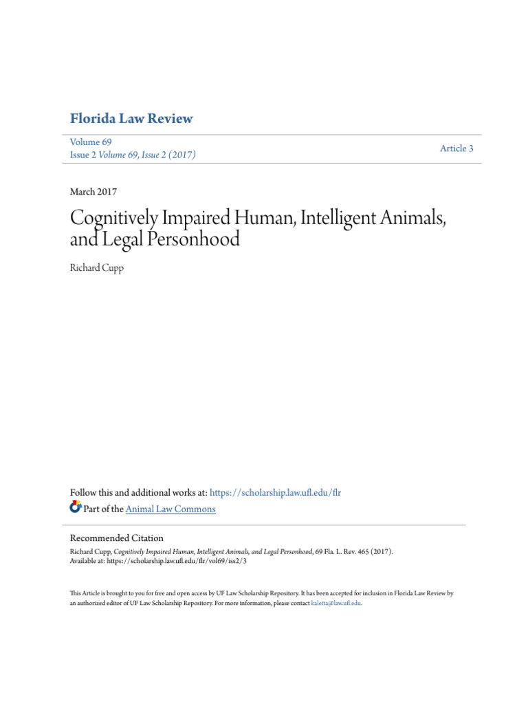 Cognitively Impaired Human Intelligent Animals and Legal Person | PDF ...