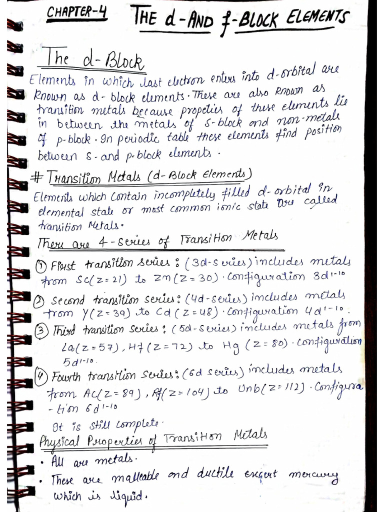 Class - 12th Chem. Chapter 4 (The D-And F-Block Elements) | PDF