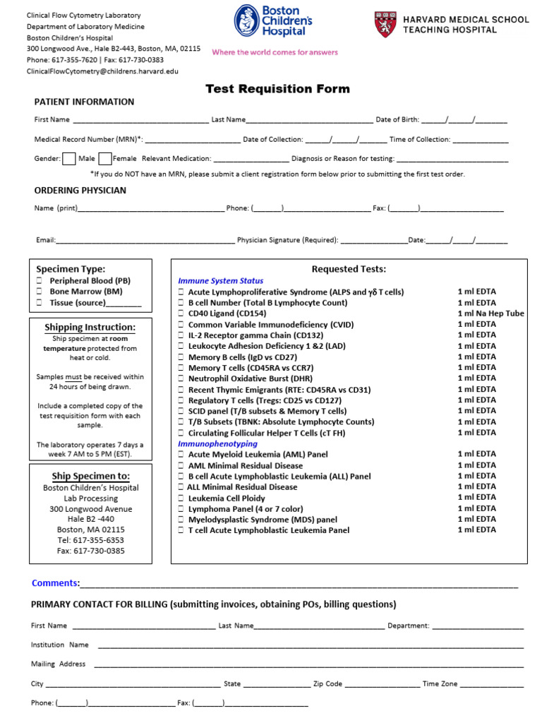 Boston - Clinical Flow Cytometry Test Requisition Form | PDF | Leukemia ...