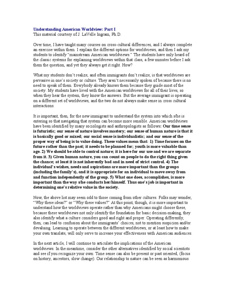 Understanding American Worldview: Part I | PDF | World View | American ...