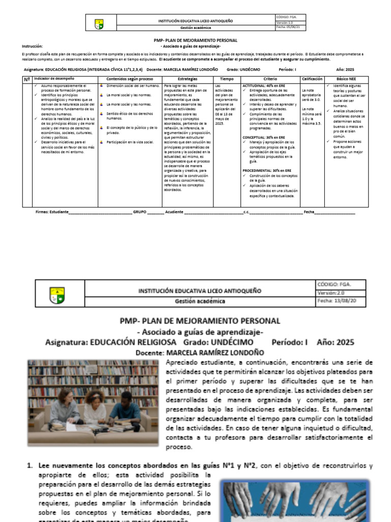 11.1 PMP ERE UndÃ©cimo primer perÃ_odo 2025 | PDF | Evaluación | Maestros