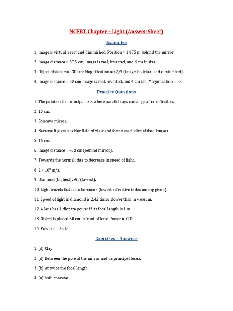 NCERT Light Answers | PDF