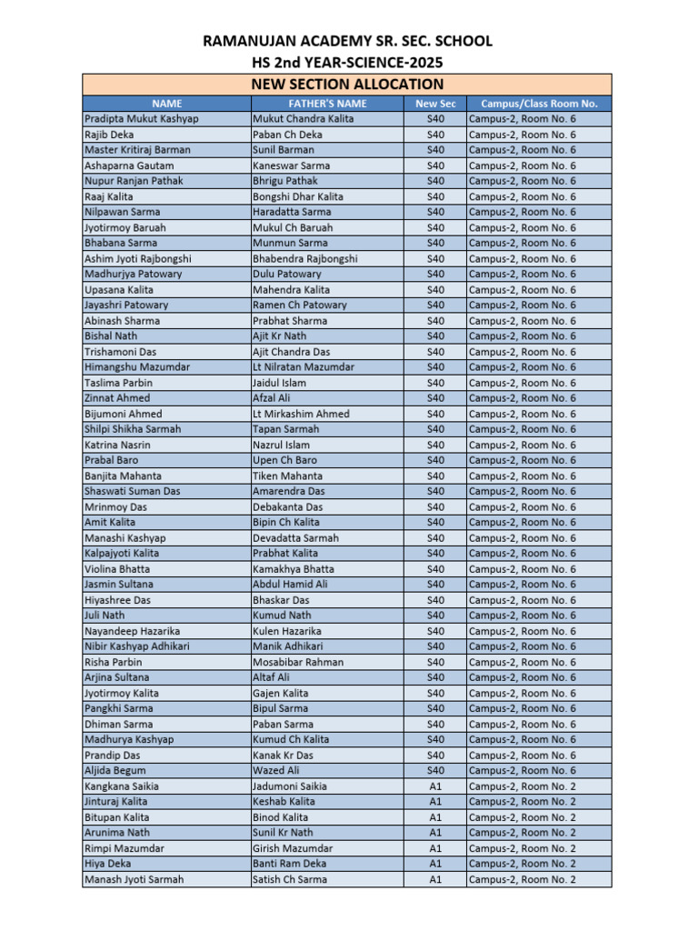 Student Section Allocation 2025 | PDF