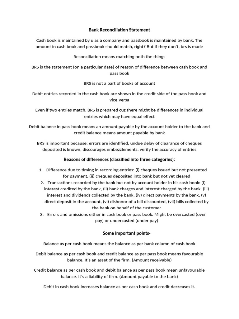 Understanding Bank Reconciliation Statement | PDF | Debits And Credits ...