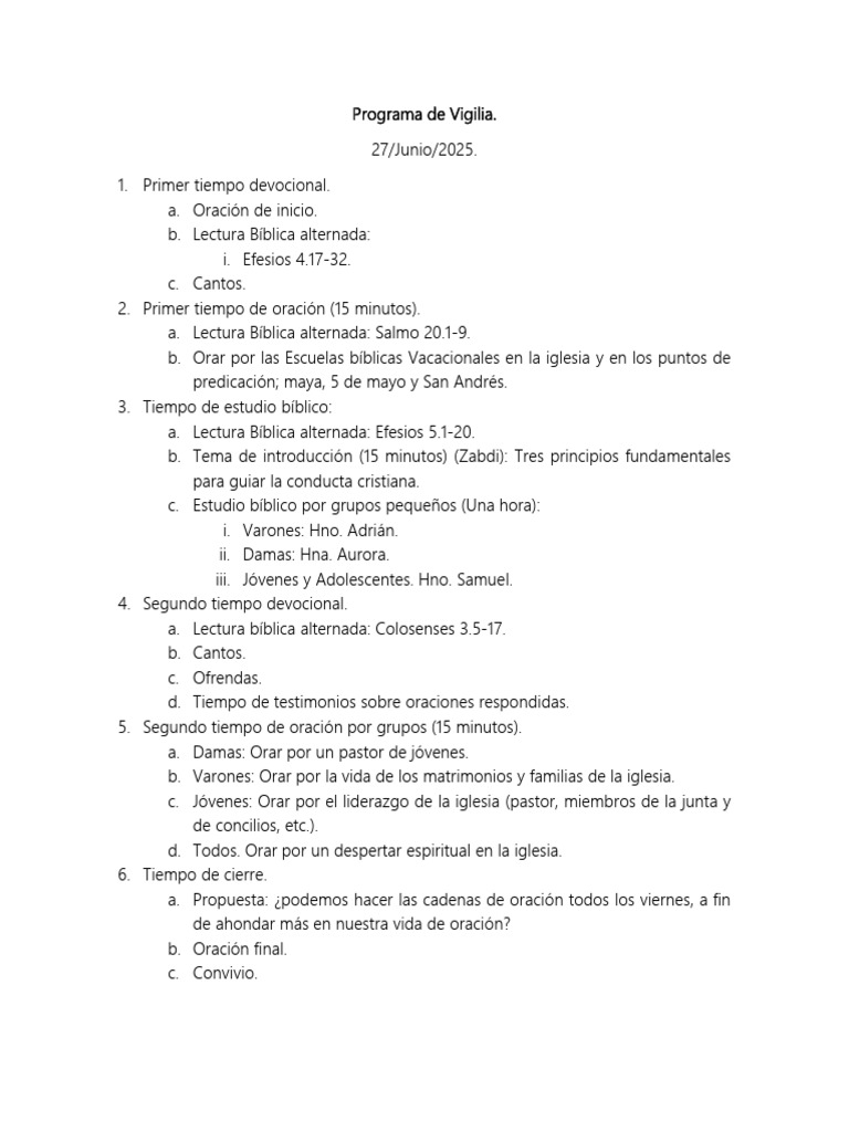 Programa de Vigilia | PDF