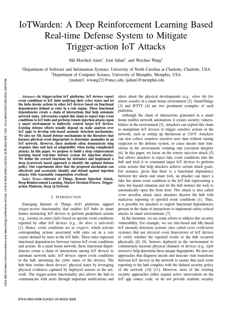 IoTWarden A Deep Reinforcement Learning Based Real-Time Defense System To Mitigate Trigger ...