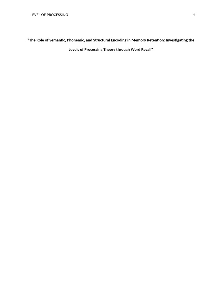 Memory Encoding and Levels of Processing | PDF | Memory | Recall (Memory)