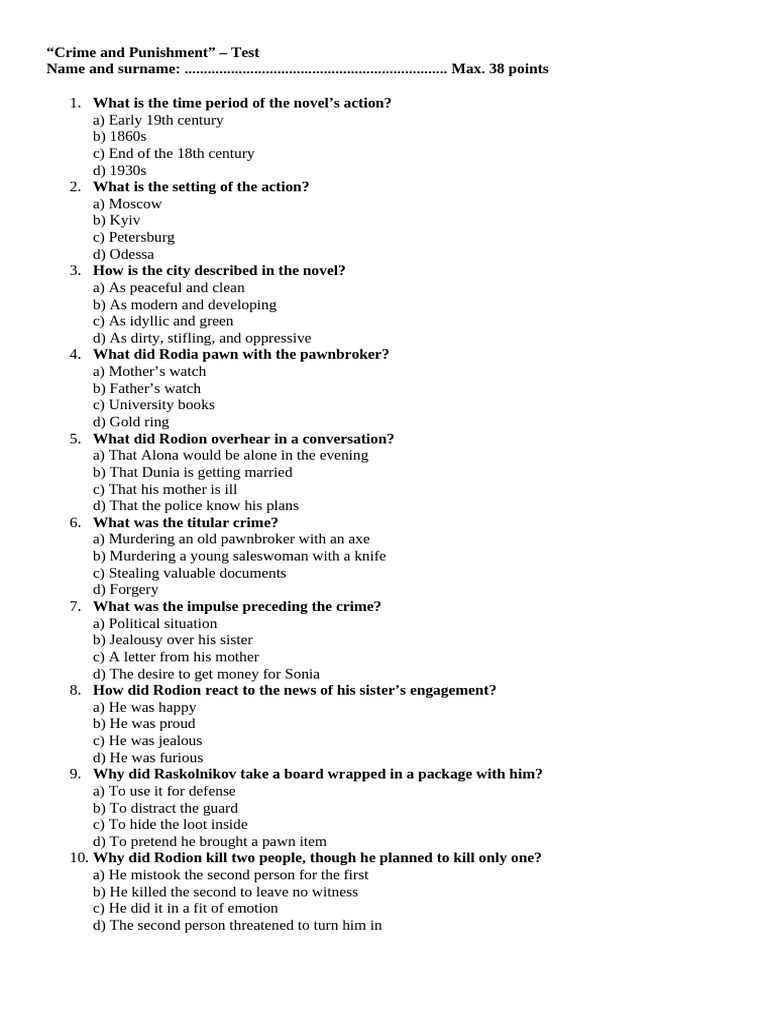 Crime and Punishment - Test | PDF | Crime And Punishment
