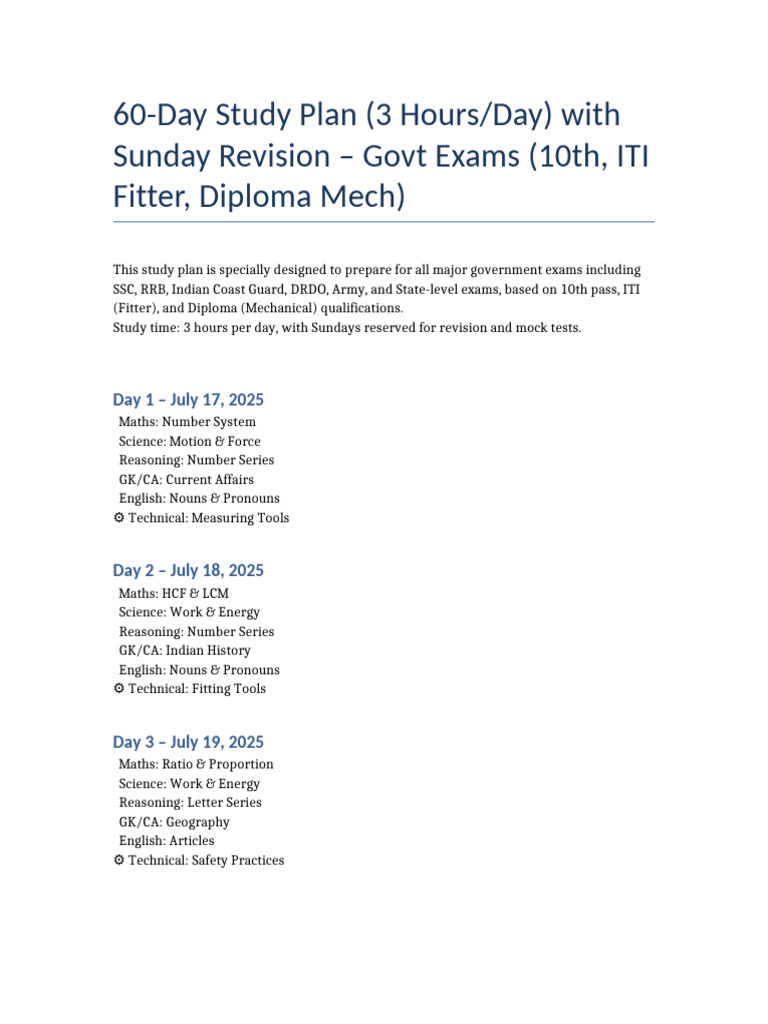 60 Day Study Plan With Sunday Revision | PDF | English Language ...