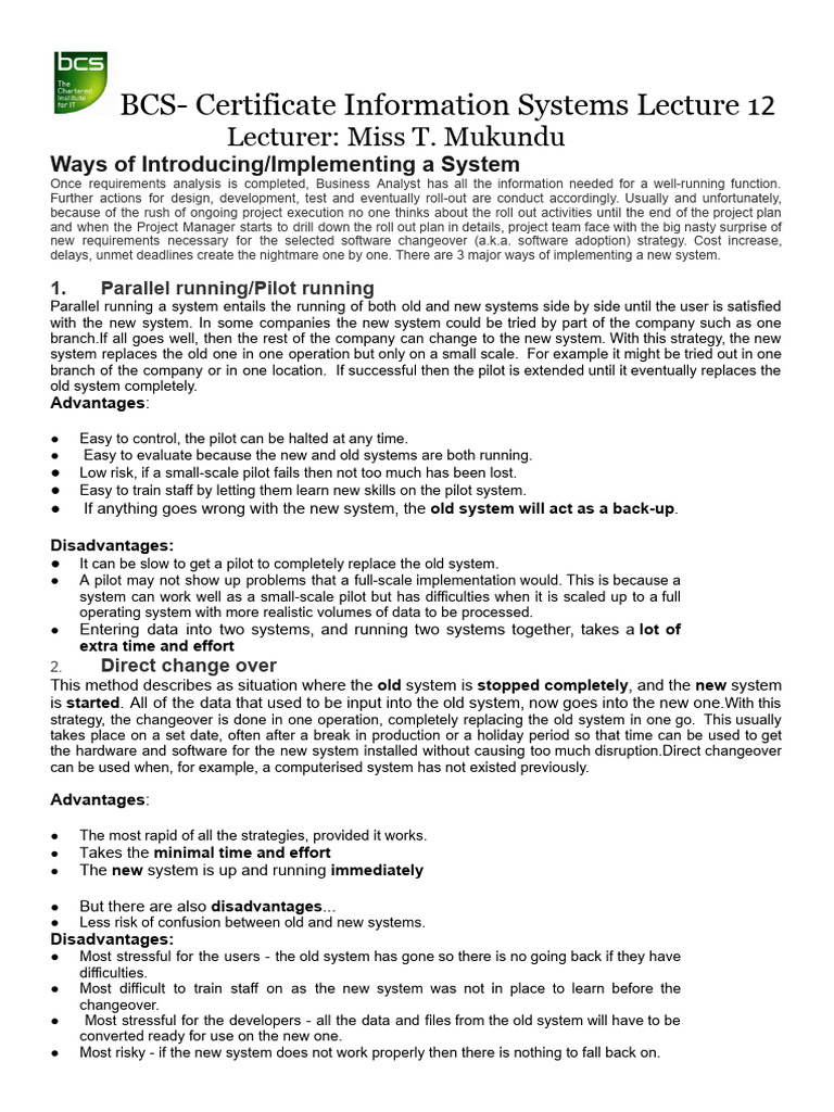 BCS Certf Is Jun22 Lecture 12 | PDF | Software Development Process | Methodology