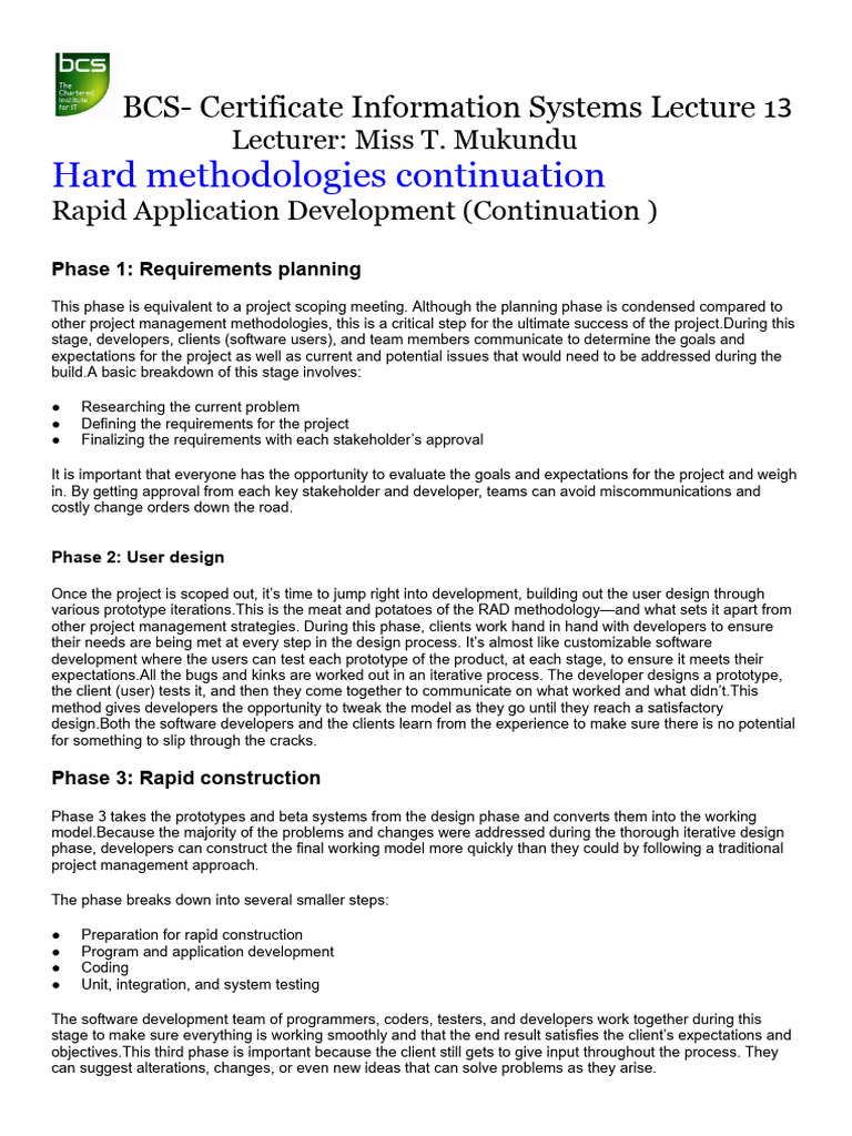 BCS Certf Is Jun22 Lecture 13 | PDF | Agile Software Development | Software Development