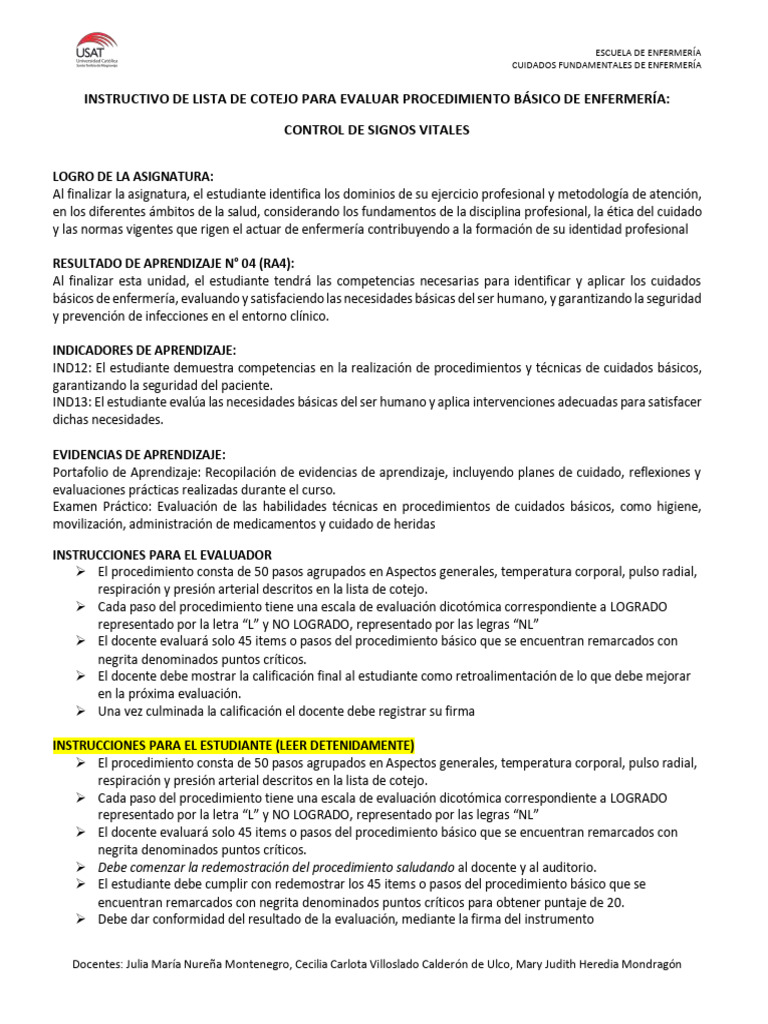 Lista de Cotejo-Control de Signos Vitales-2025-I-fce-i | PDF ...