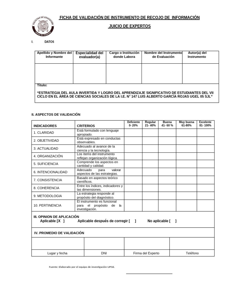 Ficha de Validacion de Instrumentos | PDF | Cognición | Aprendizaje